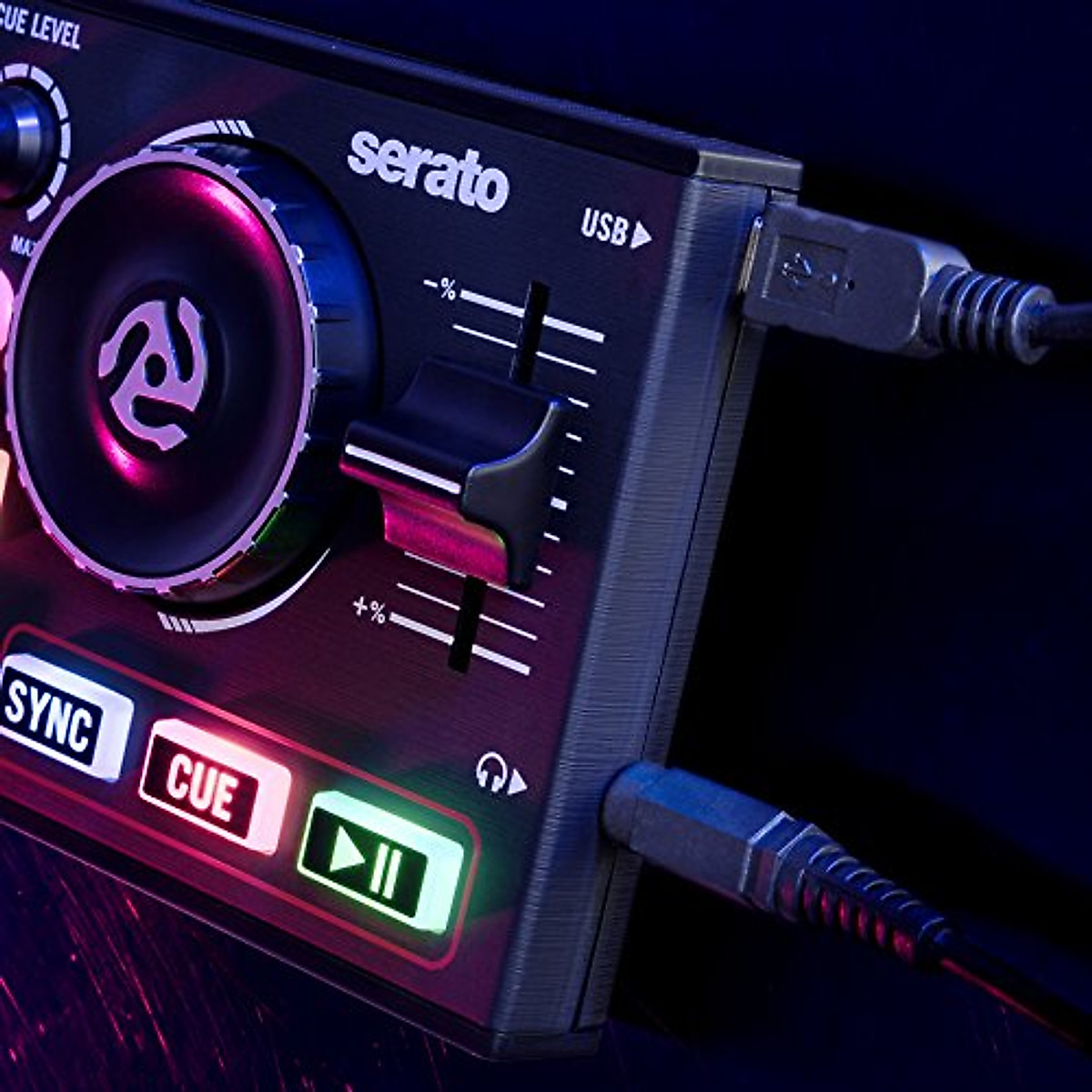 Numark DJ2GO2 | Ultra Portable Two Channel DJ Controller for Serato DJ Intro Featuring A Built In Audio Interface With Headphone Cueing, Pad Performance Controls, Crossfader and Jogwheel