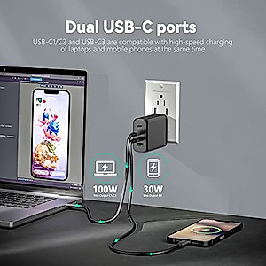 130W USB C Fast Foldable Wall Desktop Charger,100W PD PPS 4-Port GaN II USB C Fast Charging Station with Extent AC Cable Desktop Travel Power Adapter for MacBook, Laptop,iPad,iPhone 14 13,Samsung