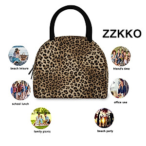ZZKKO Red Poppies Lunch Bag Box Tote Organizer Lunch Container Insulated Zipper Meal Prep Cooler Handbag For Women Men Home School Office Outdoor Use (Leopard)