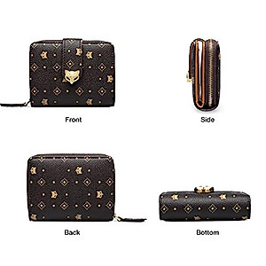 FOXER PVC Faux Leather Wallets for Women, Artificial Leather Monogram Ladies Small Cute Wallet with Zipper Coin Pocket Women's Mini Short Wallet Girls Designer Zip Around Wallet Credit Card Holder