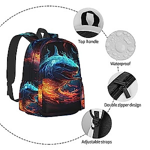 dreambest Shark Flame 3 Piece Large Capacity Backpack Set With Lunch Bag & Pencil Case, Perfect For Travel