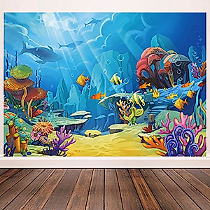 CHAIYA Under The Sea Backdrop Ocean Little Mermaid Backdrop Background for Under The Sea Theme Baby Shower Photo Booth Banner Party Cake Table Decoration 7x5ft 109