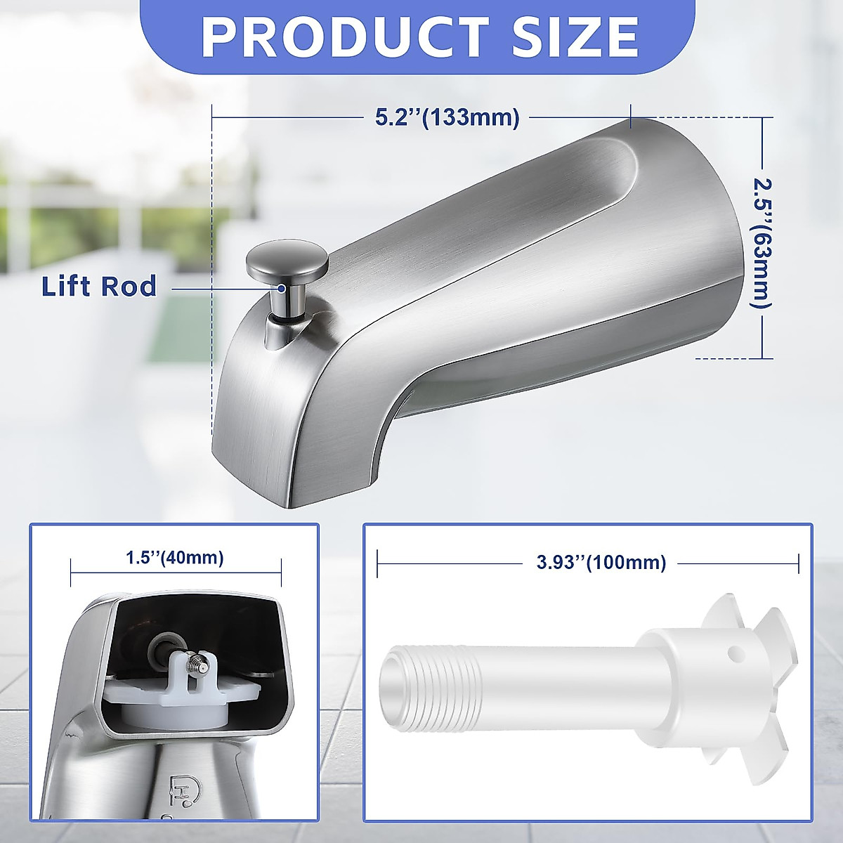 Enhon Tub Spout with Diverter, Universal Fits 1/2'' Copper Pipe, 1/2'' IPS and 3/4'' IPS, Bathroom Bathtub Tub Faucet Replacement with Adapters (Brushed Nickel)