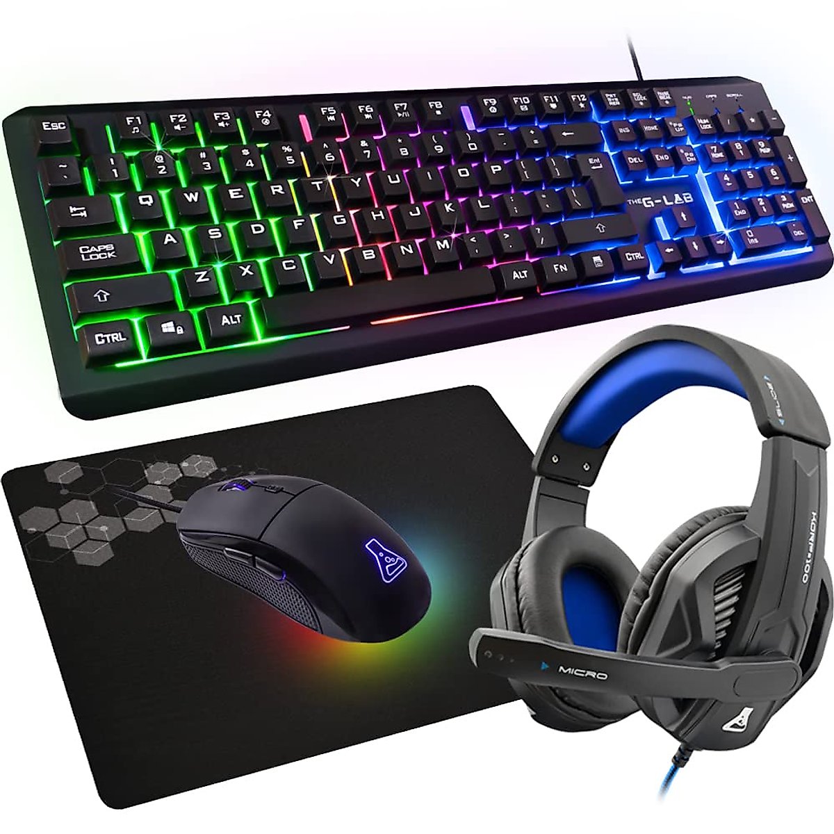 G-LAB Combo Selenium - 4 in 1 Gaming Set - Backlit QWERTY Gaming Keyboard, 3200 DPI Gaming Mouse, Headset Gaming, Non-Slip Mouse Pad – Gamer Pack Compatible with PC/PS4/PS5/Xbox One/Xbox Series X