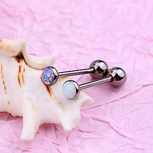 OUFER Titanium Tongue Piercing Barbell Jewelry Tongue Rings with White Opal G23 Solid Titanium Tongue Rings for Women Men