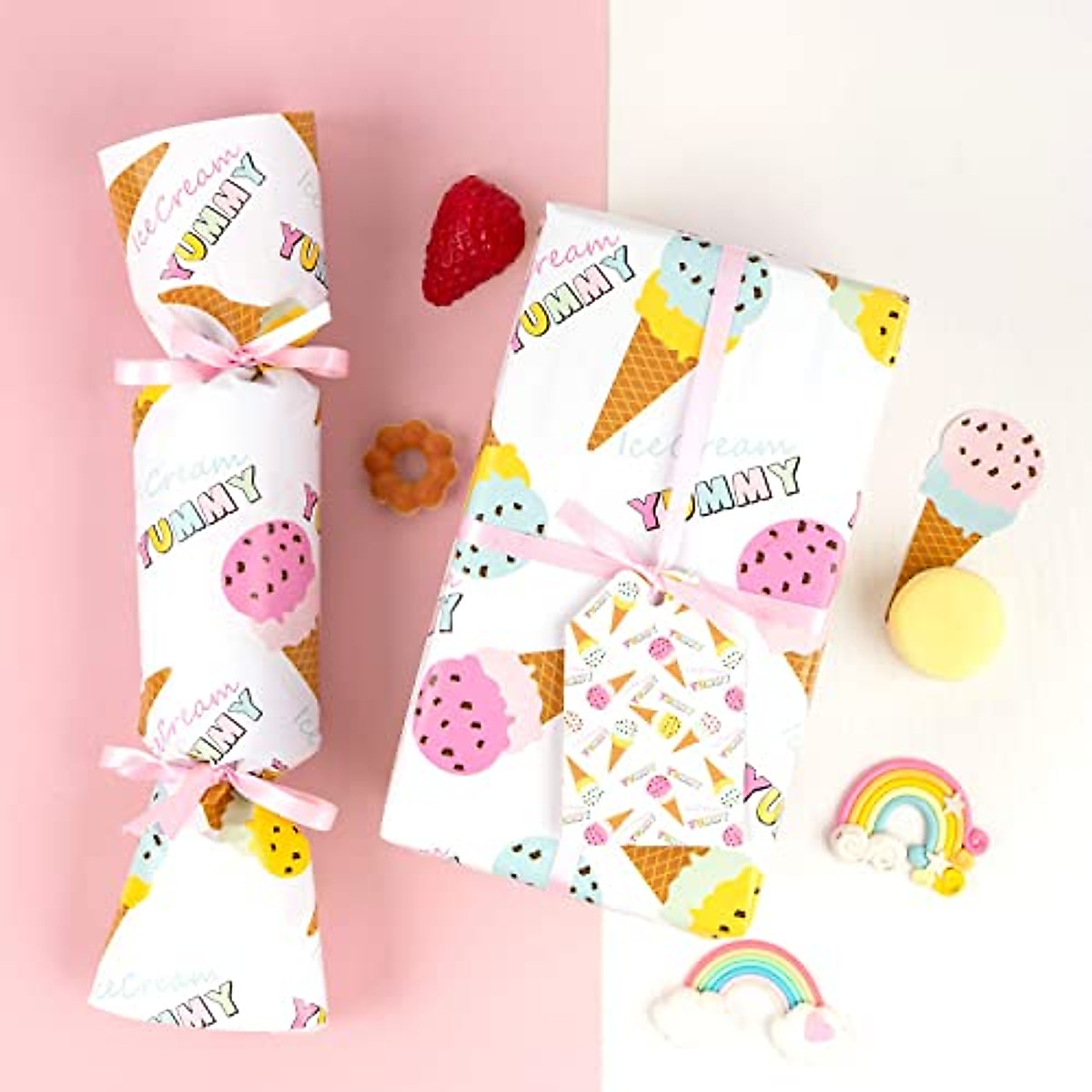 MAYPLUSS Wrapping Paper Sheet Set - Folded Flat - 3 Large Sheets with 3 Gift Tags - Summer Design(22.6 sq.ft.TTL) - 27.5 inch X 39.4 inch Per Sheet