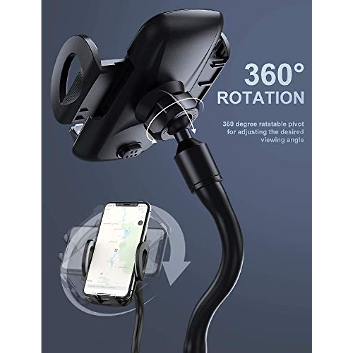 Car Cup Holder Phone Mount, Cup Phone Holder for Car 360° Adjustable Gooseneck Car Phone Holder for Cell Phone, iPhone,Samsung,Huawei,LG, Sony, Nokia GPS and More, Black