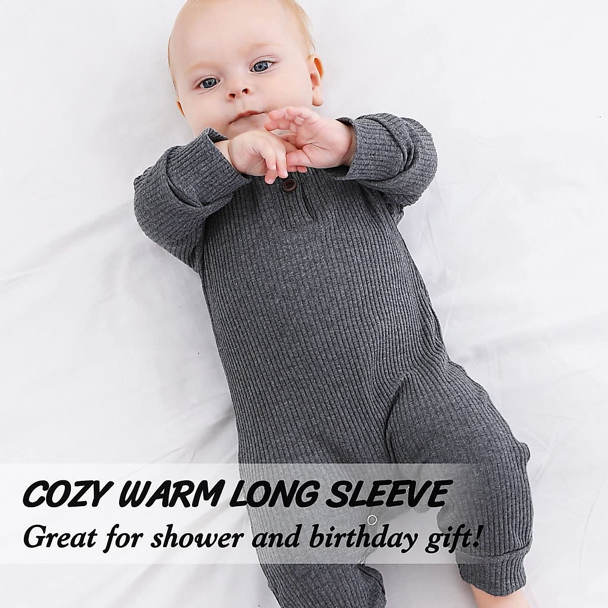 VICVIK Baby Boy Girl 2 Pack Solid Romper Knitted Button One Piece Bodysuit Long Sleeve/Short Sleeve Newborn Infant Jumpsuit Clothes