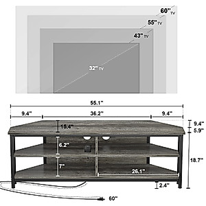 Unikito Corner TV Stand with Power Outlet, Corner Entertainment Center Media TV Console Table with 4 Open Storage Cabinet Shelve Wood TV Stand for Living Room for 55 inch TV, Gray Oak