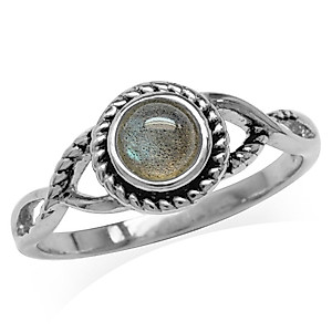 Silvershake 5mm Round Shape Labradorite 925 Sterling Silver Rope Solitaire Ring Size 12