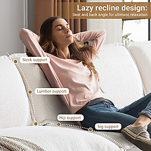 VINGLI 87" Convertible Sectional Sofa,L-Shaped Deep Seat Sofa Couch for Living Room,Modern 2-Seat Loveseat Sofa with Ottoman for Small Space(White,Faux Sherpa, 87")