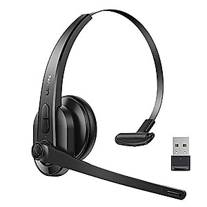 LEVN Wireless Headset, Bluetooth Headset with Microphone AI Noise Canceling & Mute Button, 35Hrs On-Ear Bluetooth Headphones with USB for Call Center/Trucker/Office/Home/Online Class/Remote Work/Zoom