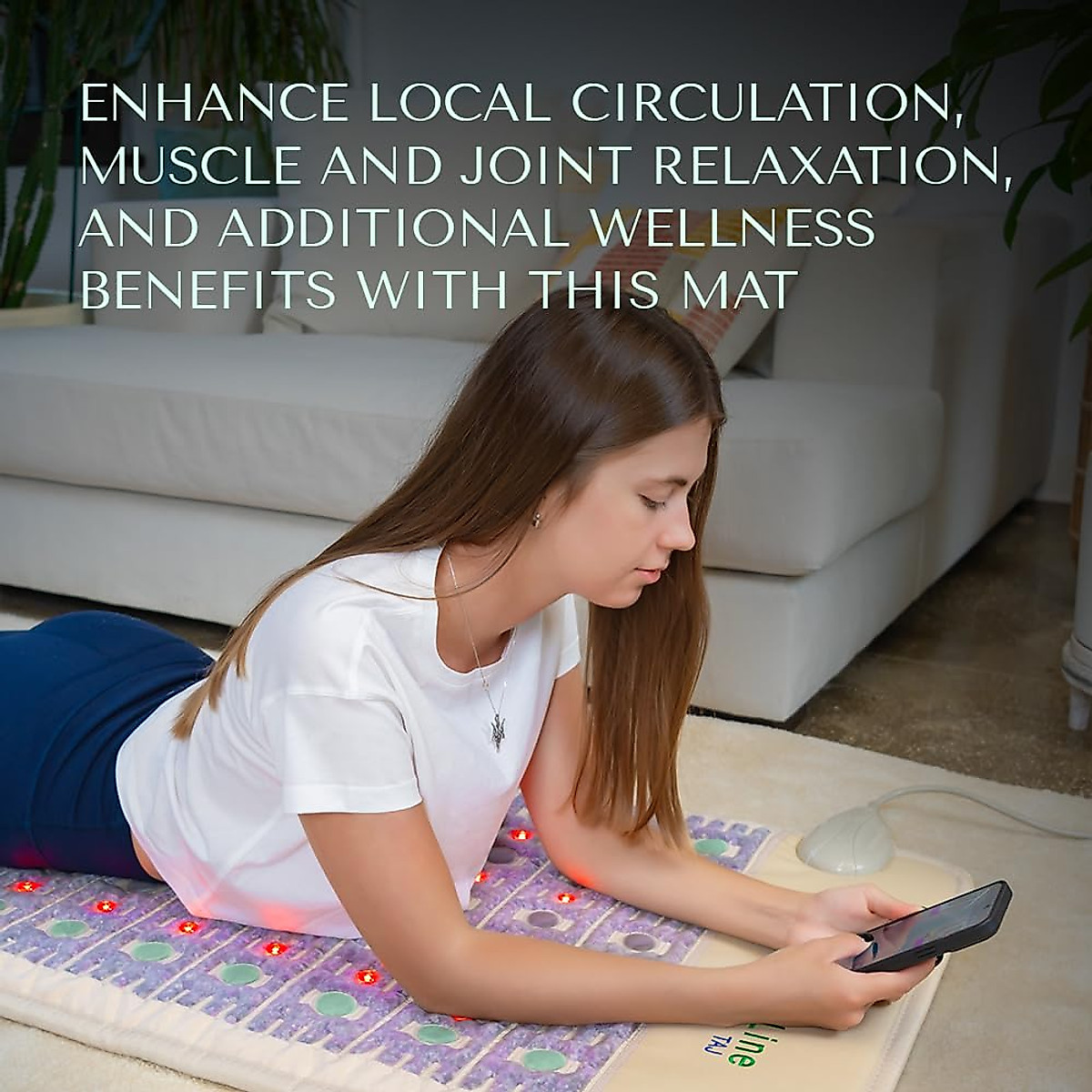 Healthyline Advanced Infrared Heating Pad - Amethyst, Tourmaline and Jade Gemstones - Heated Mat with LED Red Lights, Negative Ions - 72 x 24 inches