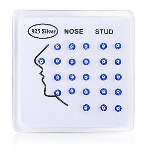 FORUBUS S925 Evil Eye Nose Studs, Sterling Silver Bar, Blue Turkish Evil Eye Crystal Nose Ring Labret Lip Studs Ear Studs Body Piercing Jewelry for Women-evil eye