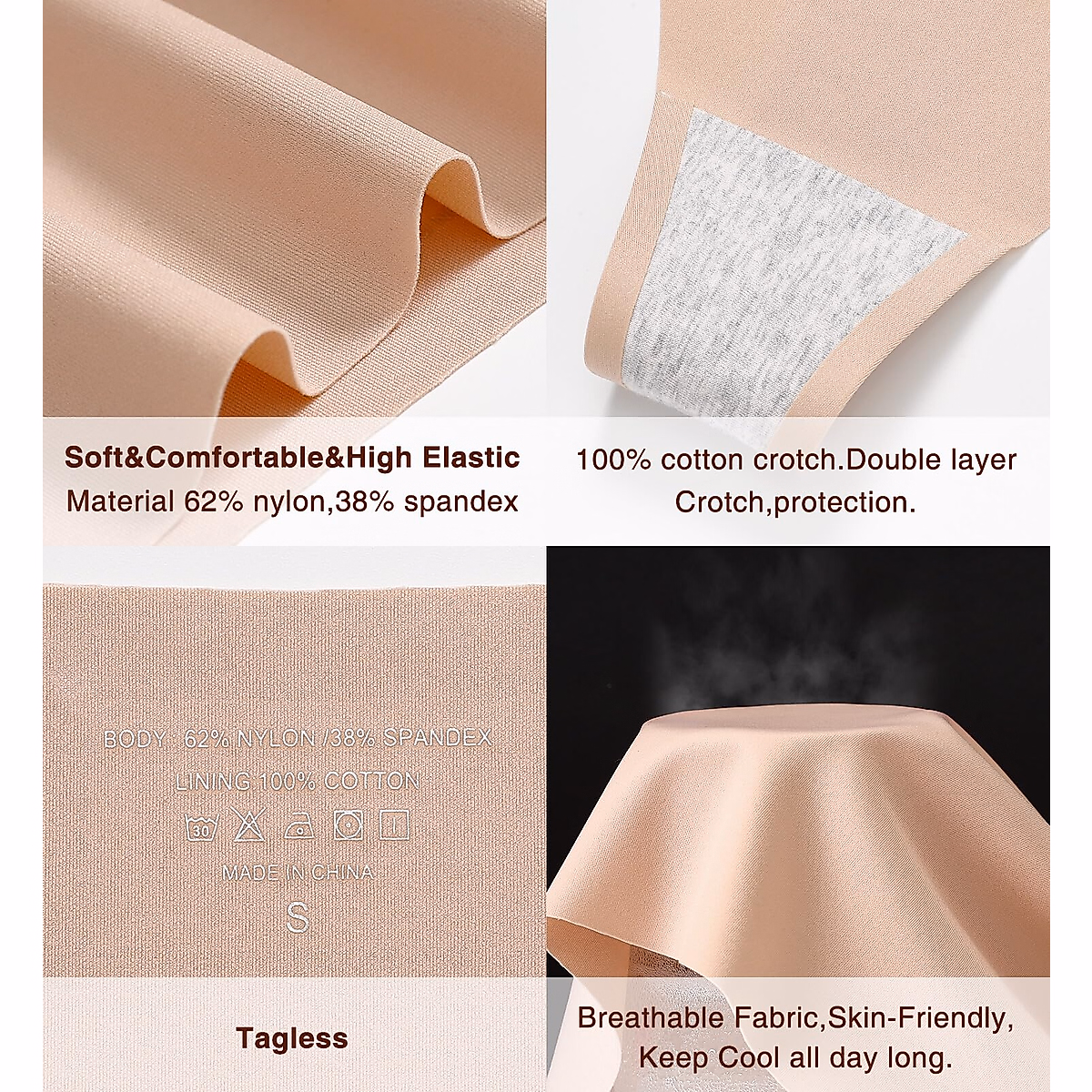 Wealurre Womens Underwear High Waisted Seamless Thongs for Women Breathable No Show Panties for Ladies 6 Pack (Gradient,XS)