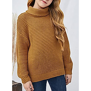 Dokotoo Girls Winter Warm Cute Turtleneck Long Sleeve Sweaters Comfy Chunky Knit Solid Color Pullover Kids Sweater Tops 2024 Fashion Khaki 8-9 Years
