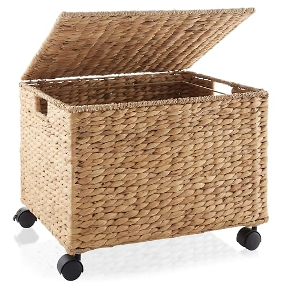 Casafield Rolling Filing Cabinet, Natural - Water Hyacinth File Organizer with Lid and Locking Wheels, Home Office Storage for Hanging Folders