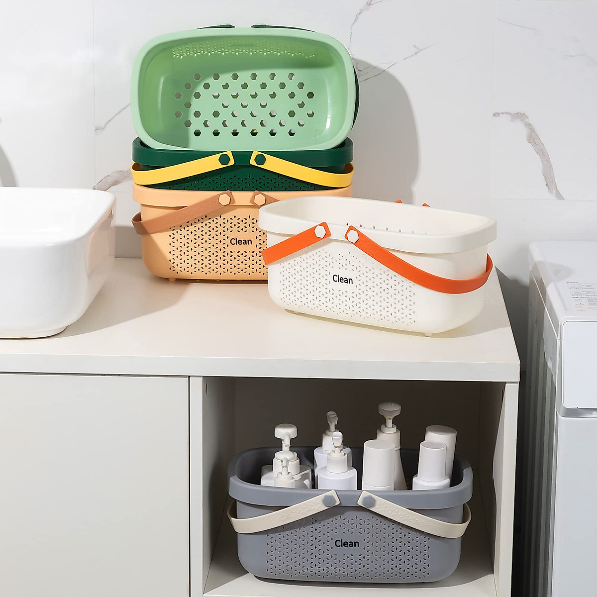 HAPPY MOTTE Plastic Portable Shower Caddy, Bathroom Shower Caddy Basket Tote With Handle For Collage Dorm Camp Travel Green