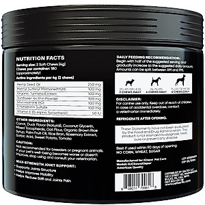Hemp Joint Supplement for Dogs - Dog Joint Supplement with Glucosamine, Chondroitin, MSM - Supports Hip and Joint Heath, Better Mobility, Skin and Coat - for All Breeds and Ages - 180 Dog Chews, Duck