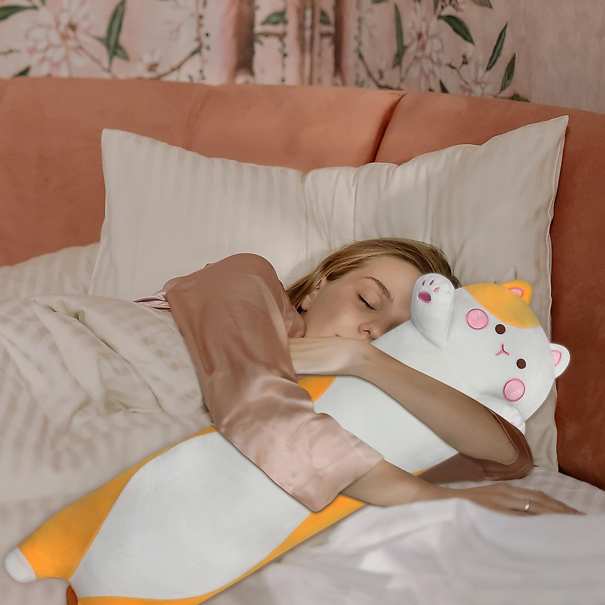 Achwishap Long Yellow Cat Plush Pillow 35.5", 1.7lb Weighted Cat Plush, Long Cuddly Sleeping Hugging Stuffed Animal, Giant Cute Body Pillow, Beloved Plush Toy Gifts at Birthday