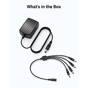 ANNKE Security Power Adapter Supply AC to DC 12V2A and 1-to-4 Splitter Power Cord for CCTV Surveillance Camera DVR System