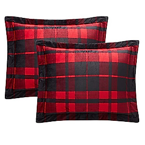 Sweet Home Collection Comforter Set Buffalo Plaid Check Lodge Cabin Print Sherpa Lined Ultra Soft Cozy Plush Bedding, Queen, Burgundy