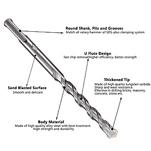 HighFree 11 Pieces SDS Plus Rotary Hammer Drill Bits Set Including Chisels Bits and Carbide Tip Twist Drill Point Bits for Brick, Cement and Concrete Demolition