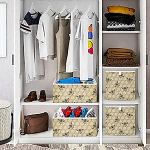 visesunny Closet Baskets Retro Bee Honeycomb Pattern Storage Bins Fabric Baskets for Organizing Shelves Foldable Storage Cube Bins for Clothes, Toys, Baby Toiletry, Office Supply