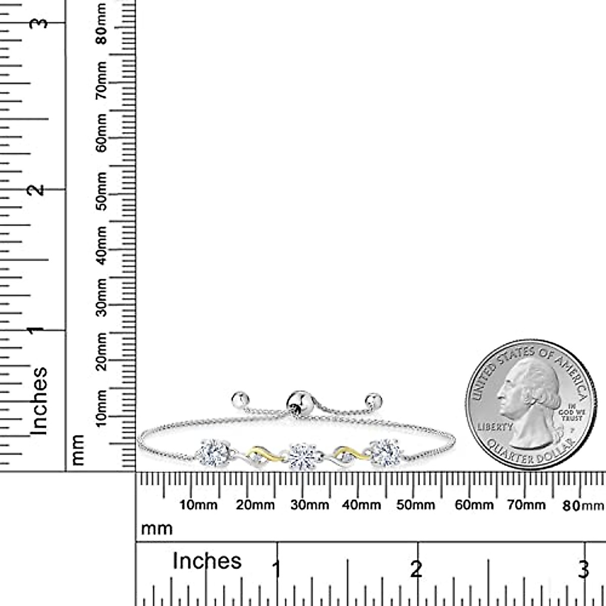 Gem Stone King 925 Sterling Silver and 10K Yellow Gold 5MM Round White Moissanite and White Lab Grown Diamond Tennis Bracelet For Women | 1.52 Cttw | Fully Adjustable Up to 9 Inch