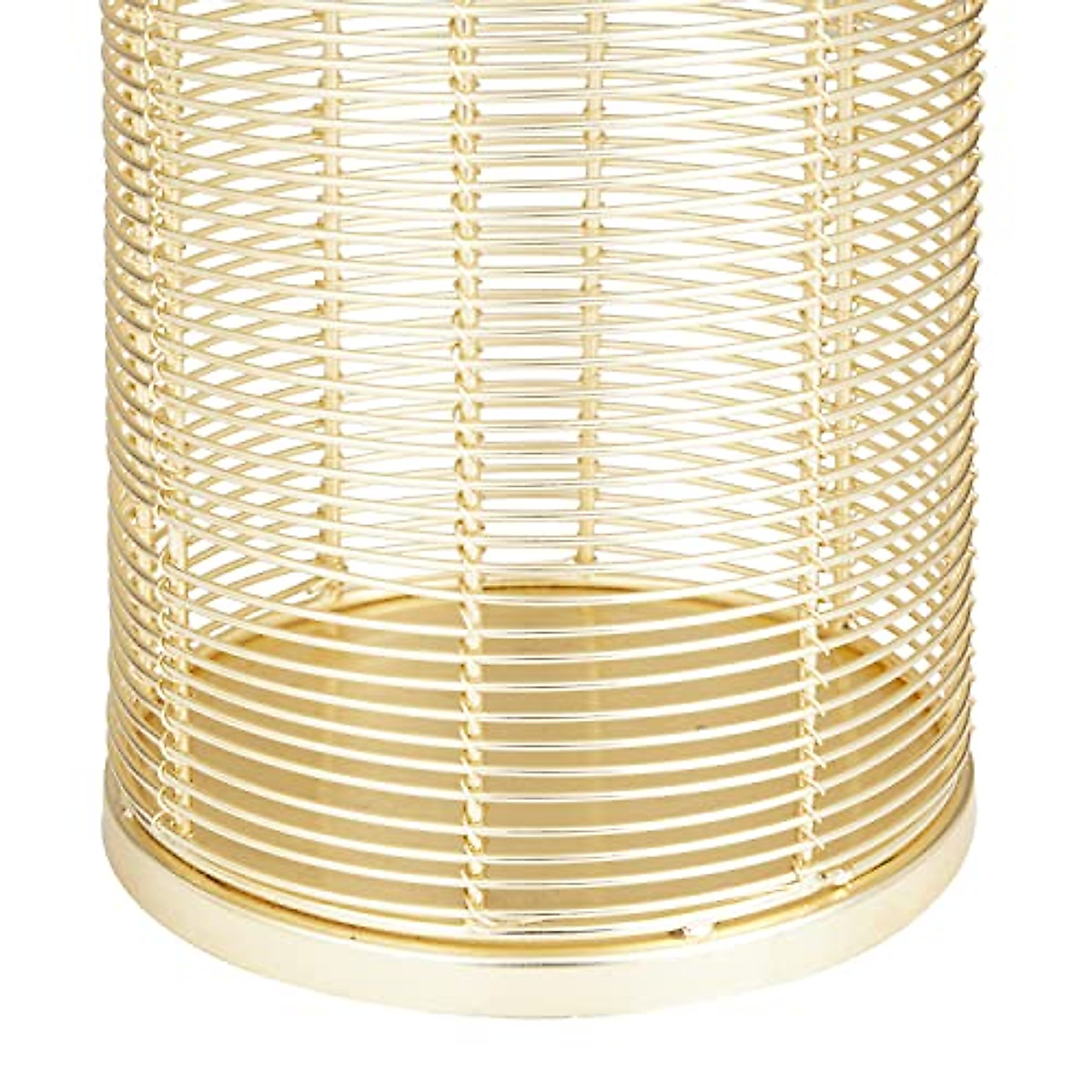 Deco 79 Metal Pillar Candle Lantern with Thin Metal Handle, 8" x 6" x 9", Gold