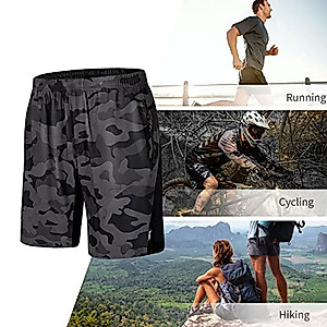 Santic Men's Mountain Bike Shorts Padded Pack of Two Cycling Shorts with Liner Loose-fit Stretchy Zipper Pockets Bicycle MTB Shorts Trail Camo Black XL