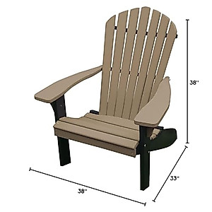 Amish-Made Fanback Style Weathered Wood Poly Adirondack Chair with Black Frame