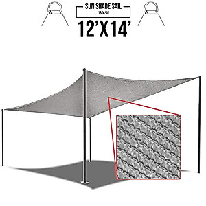 E&K Sunrise 12' x 14' Light Grey Rectangle Sun Shade Sail Outdoor Shade Cloth UV Block Fabric,Curve Edge-Customized