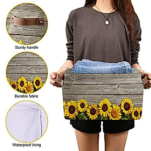 STAYTOP Large Storage Basket Autumn Sunflowers On Wooden Board Collapsible Toy Storage Bins Waterproof Laundry Basket with Handle,Used for Home Closets, Offices, Bedrooms 1PCS