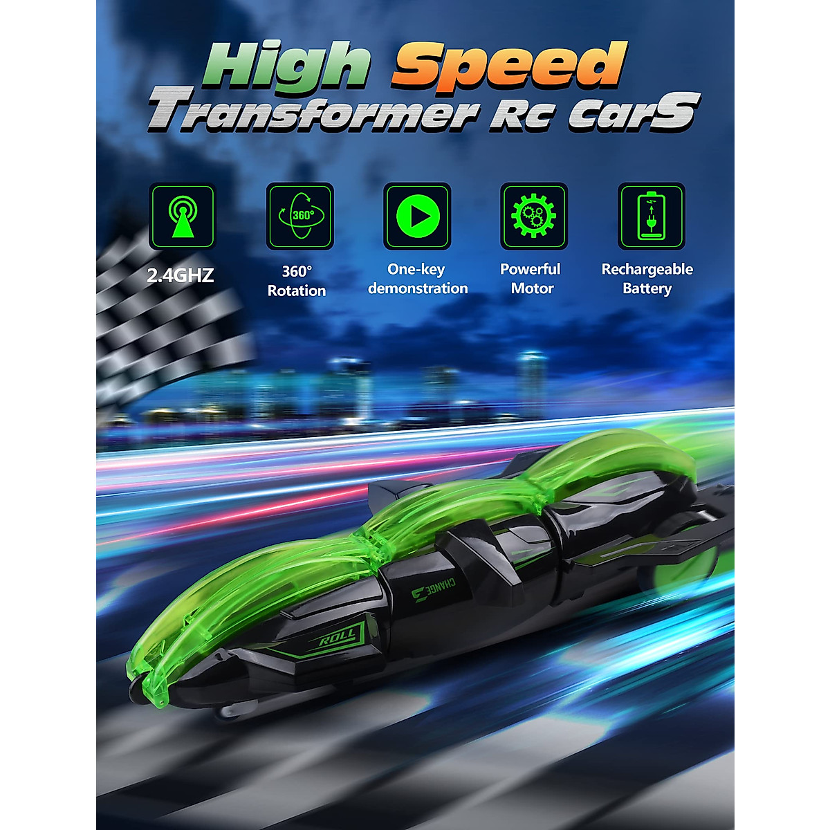 Remote Control Car，Rc Stunt Snake 360° Roll Rotation Transforming Toy，With 2.4Ghz High Frequency Controller Birthday Christmas For Girls Boys Cool Stuff Toys drift stunt remote control car (green)