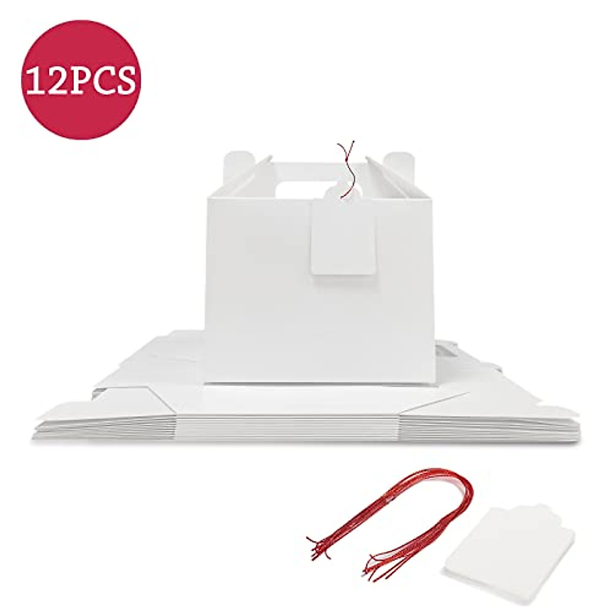 Frantis 12 Pack White Treat Boxes Gable Boxes with Rope and Tag Party Favor Boxes Gift Boxes for Birthday Party 7 x 5.5 x 5.5 Inches