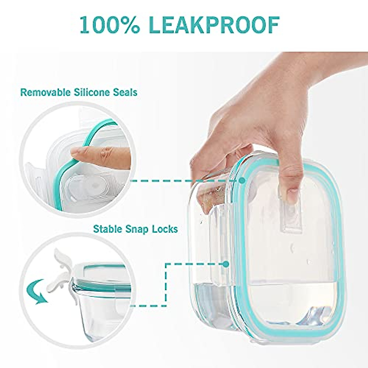 Vtopmart 8 Pack Glass Food Storage Containers with Lids, Glass Meal Prep Containers, Airtight Glass Bento Boxes with Leak Proof Locking Lids, for Microwave, Oven, Freezer and Dishwasher