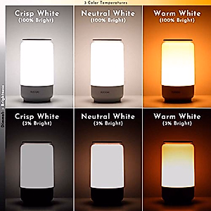 LED Lamps for Bedroom, HUGOAI Bedside Lamp, Tunable Warm to Cool White Lights, Dimmable Brightness and RGB Color Changing LED Table Lamps, Night Light Mode, White