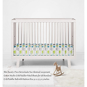 Bacati 2 Piece Elephants Muslin Crib Sheets, Blue/Grey