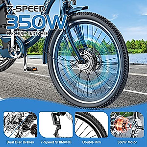 MOONCOOL Electric Tricycle for Adults, 350W 36V Electric Trike Motorized Three Wheel Electric Bicycle, 7 Speeds 3 Wheels Adult Electric Tricycle with Large Basket