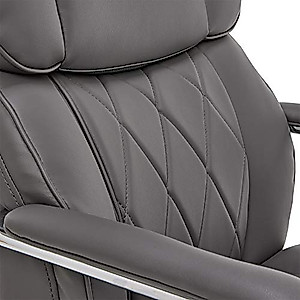 La-Z-Boy Sutherland Quilted Leather Executive Office Chair with Padded Arms, High Back Ergonomic Desk Chair with Lumbar Support, Grey Bonded Leather