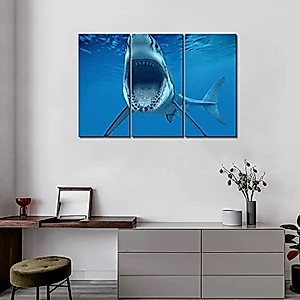 Big Shark Near Sea Surface Open Mouth in Blue Sea Wall Art Painting The Picture Print On Canvas Animal Pictures for Home Decor Decoration Gift