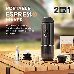 BENFUCHEN Portable Espresso Machine For Travel, USB-C Charging, Self-Heating Electric Espresso Maker, 19 Bar Mini Coffee Maker On the Go For Camping & Hiking For Ground Coffee & NESPRESSOpods, Black