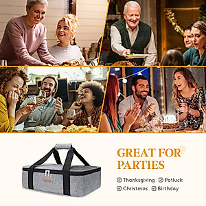 LUNCIA Insulated Casserole Carrier for Hot or Cold Food, Lasagna Lugger Tote for Potluck Parties/Picnic/Cookouts, Fits 9"x13" Baking Dish, Grey