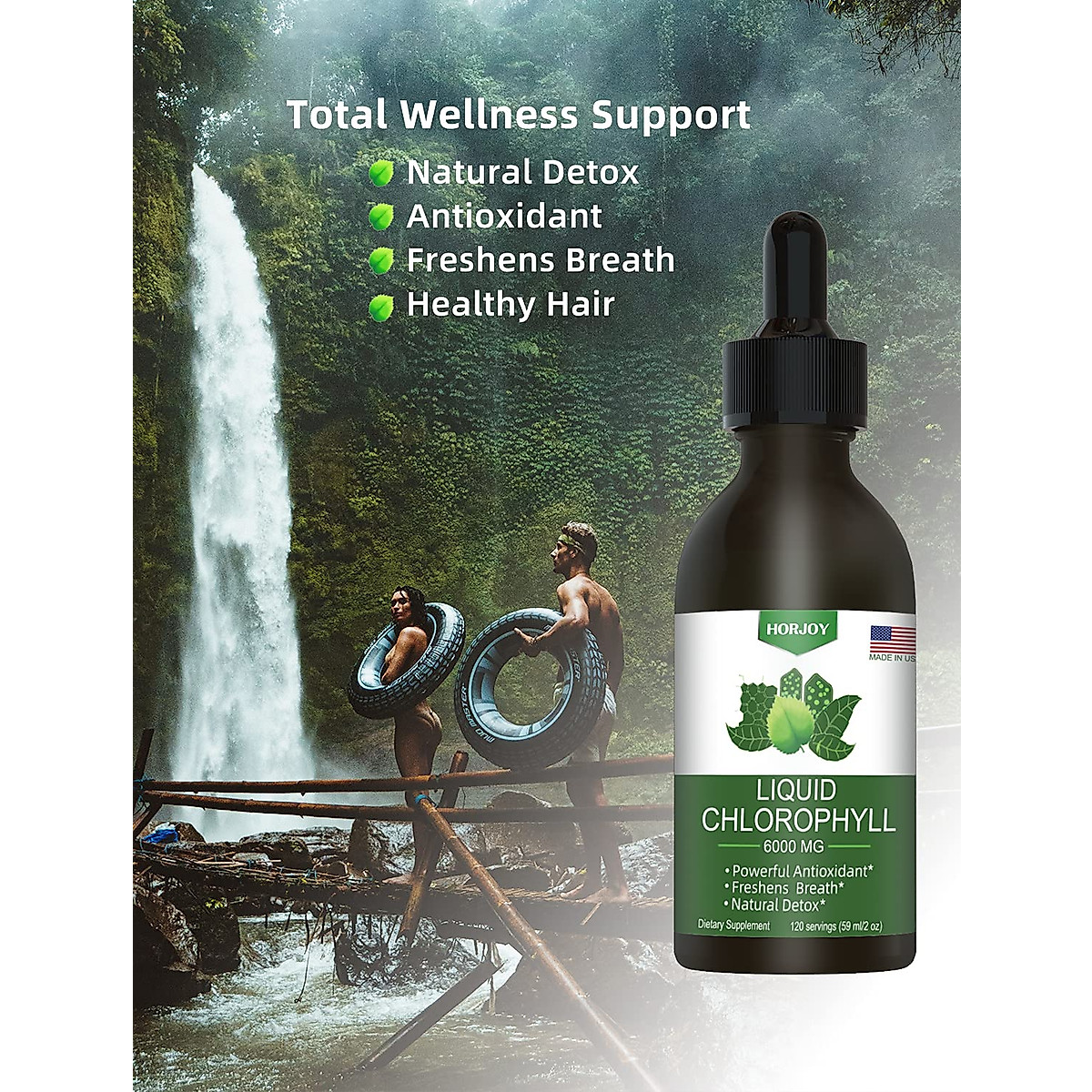 Chlorophyll Liquid Drops - 100% Natural Energy Booster and Immune Support - Internal Deodorant and Detox - Altitude Sickness Relief - Fast Absorption, Vegan & Non-GMO - 120 Servings (Pack of 1)