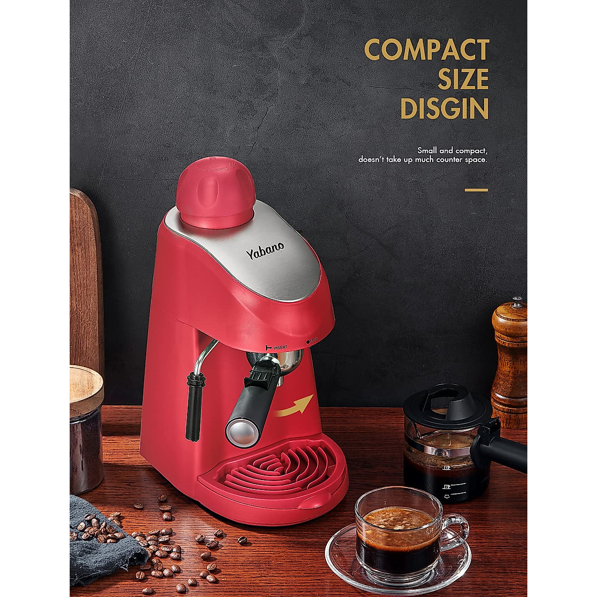 Yabano Espresso Machine, 3.5Bar Espresso Coffee Maker, Espresso and Cappuccino Machine with Milk Frother, Espresso Maker with Steamer (Red)