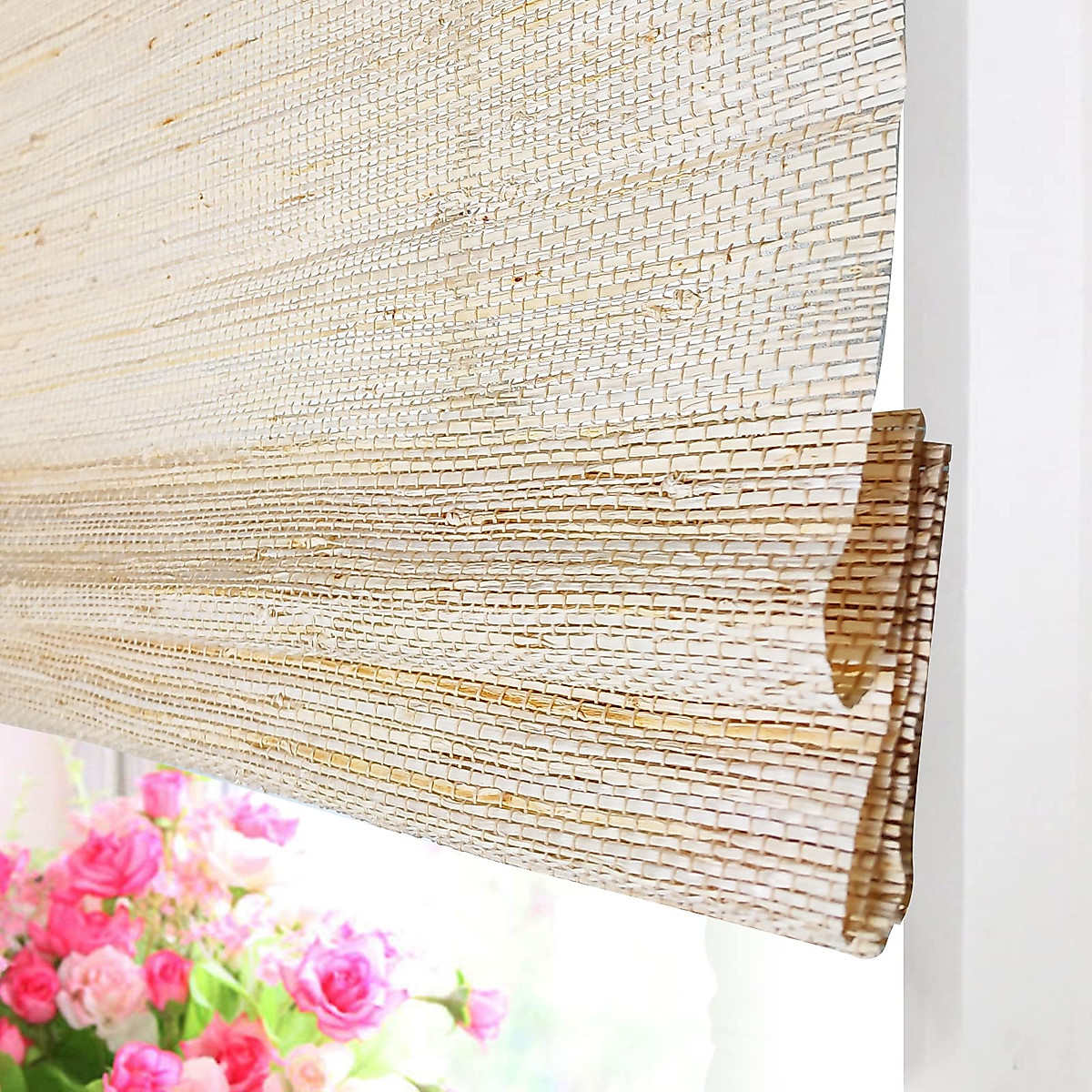 LETAU Cordless Nature Window Shades Blinds, 100% Linen Roman Shades, Pattern 3