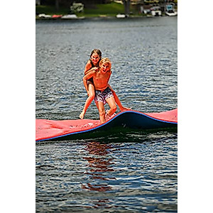 Aqua Lily Pad USA20 All American 20 Foot 2 Layer Water Lake Playground Floating Foam Island Mat with Storage Straps and Pad Protectors, Red and Blue