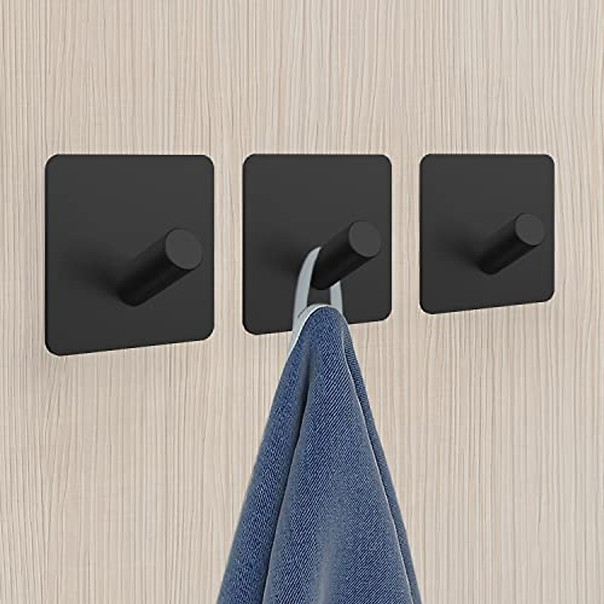PMMASTO Adhesive Hooks Shower Heavy Duty Waterproof Aluminum Sticky Hooks for Hanging Hat Towel Coat Robe - Bathroom, Bedroom, RV & Kitchen - 6 PC（Black）