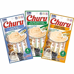 INABA Churu Lickable Creamy Purée Cat Treats 3 Flavor Variety Pack of 12 Tubes